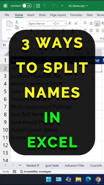 3 Ways to Split Names in Excel - YouTube