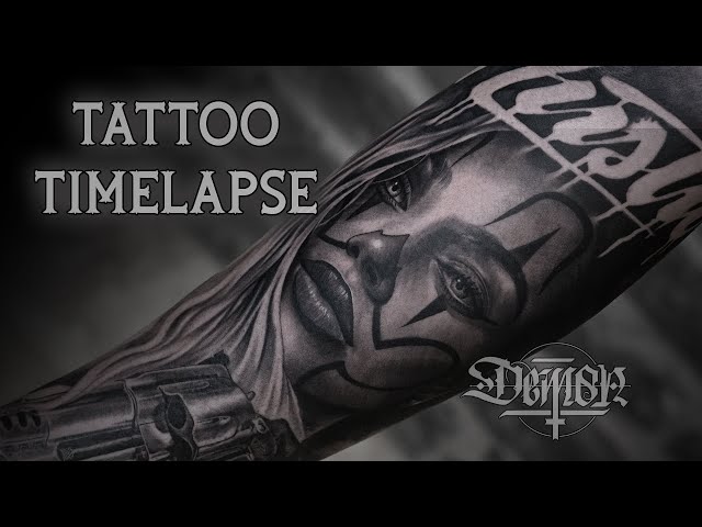 Chicano Gun Tattoos A Girl With A Gun In Tattoo Chicano Style Vector