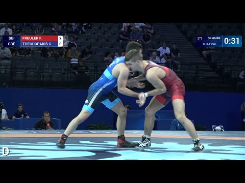 1/16 GR - 66 kg: F. FREULER (SUI) df. C. THEODORAKIS (GRE) by VSU, 8-0