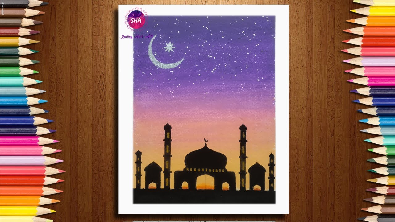 Eid Mubarak Drawing with Oil Pastel 2022 | Ramadan Kareem | Ramzan Eid ...