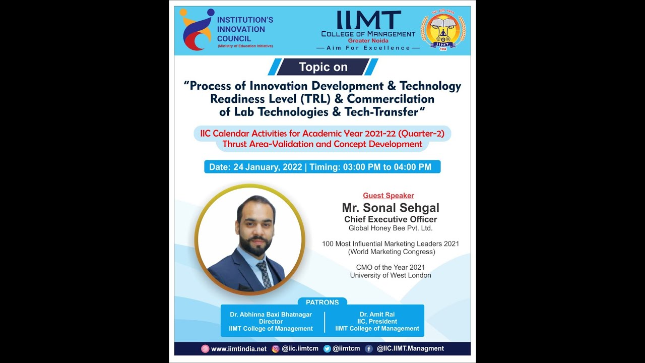Expert talk on Process of Innovation Development & Technology Readiness ...