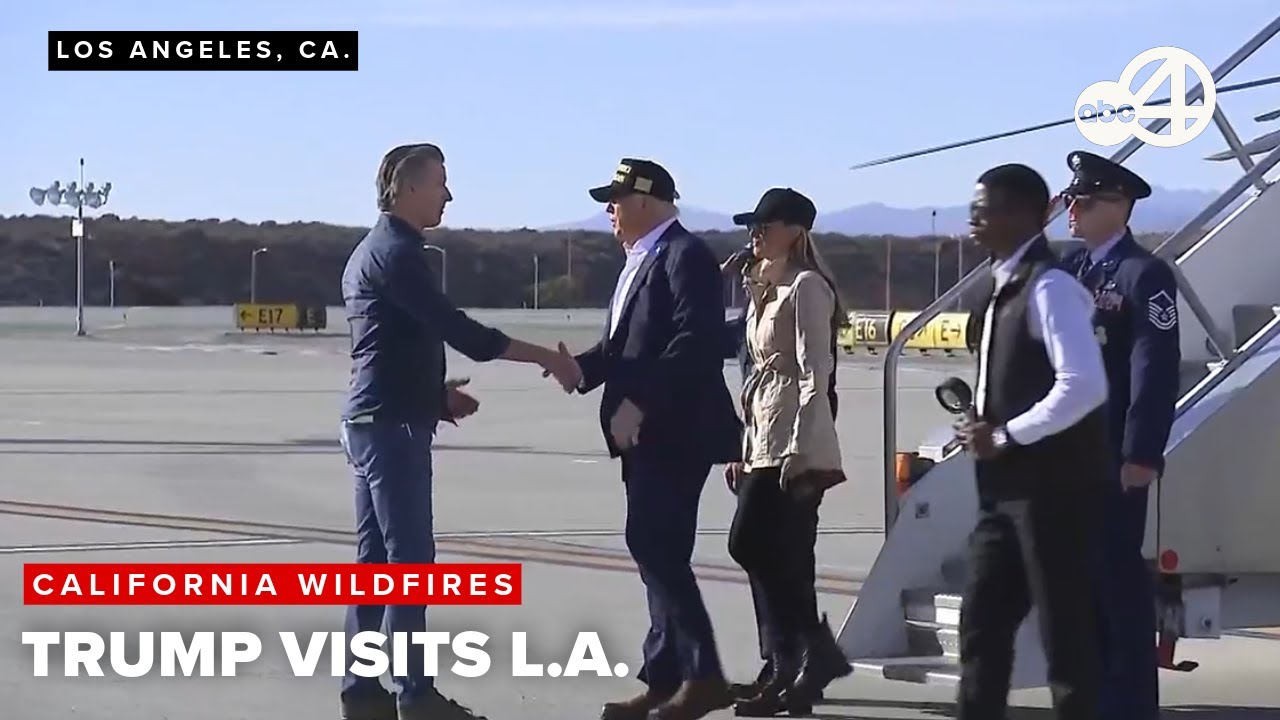 CA Gov. Gavin Newsom greets President Trump on the tarmac at Los ...