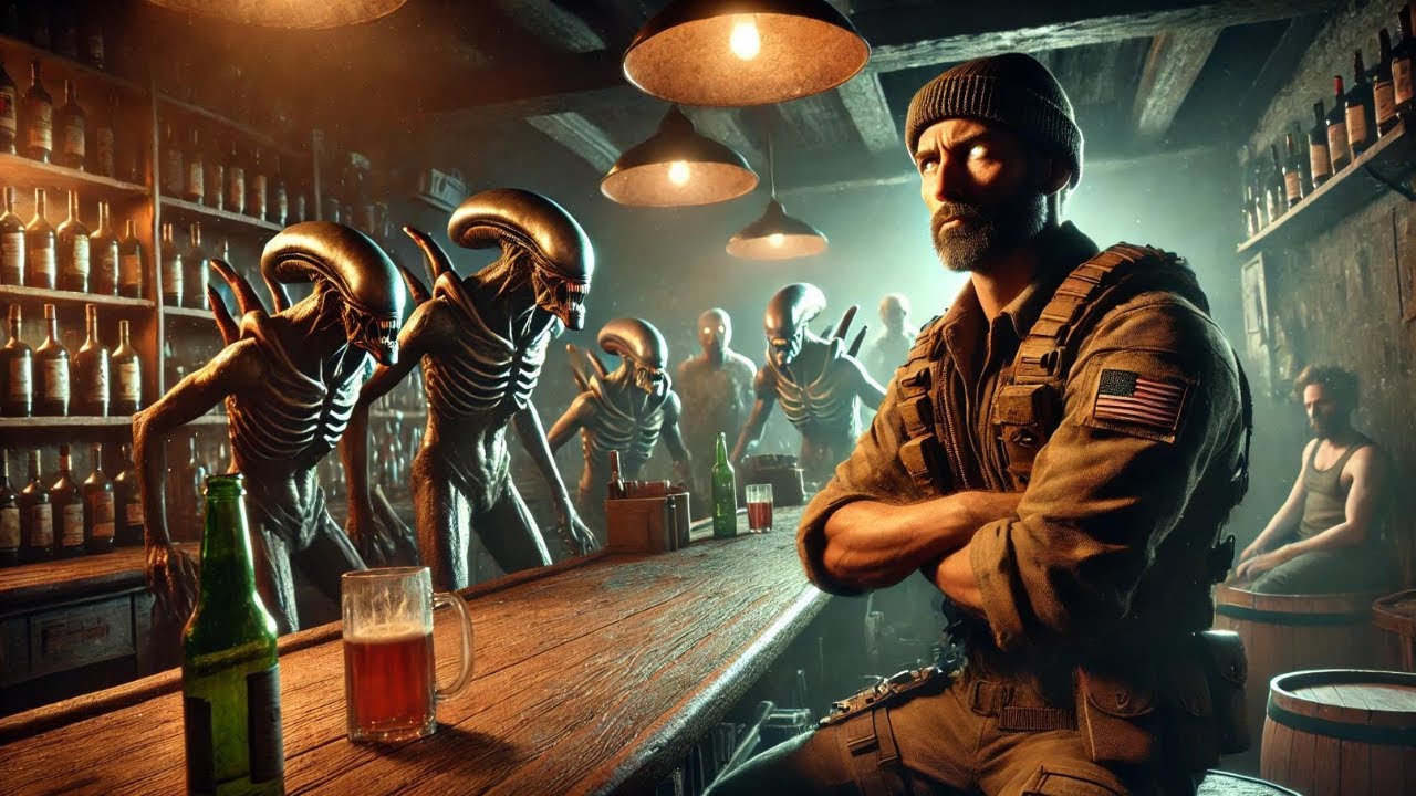 Human Veteran confronts a rowdy group of Hostile Aliens at the bar ...