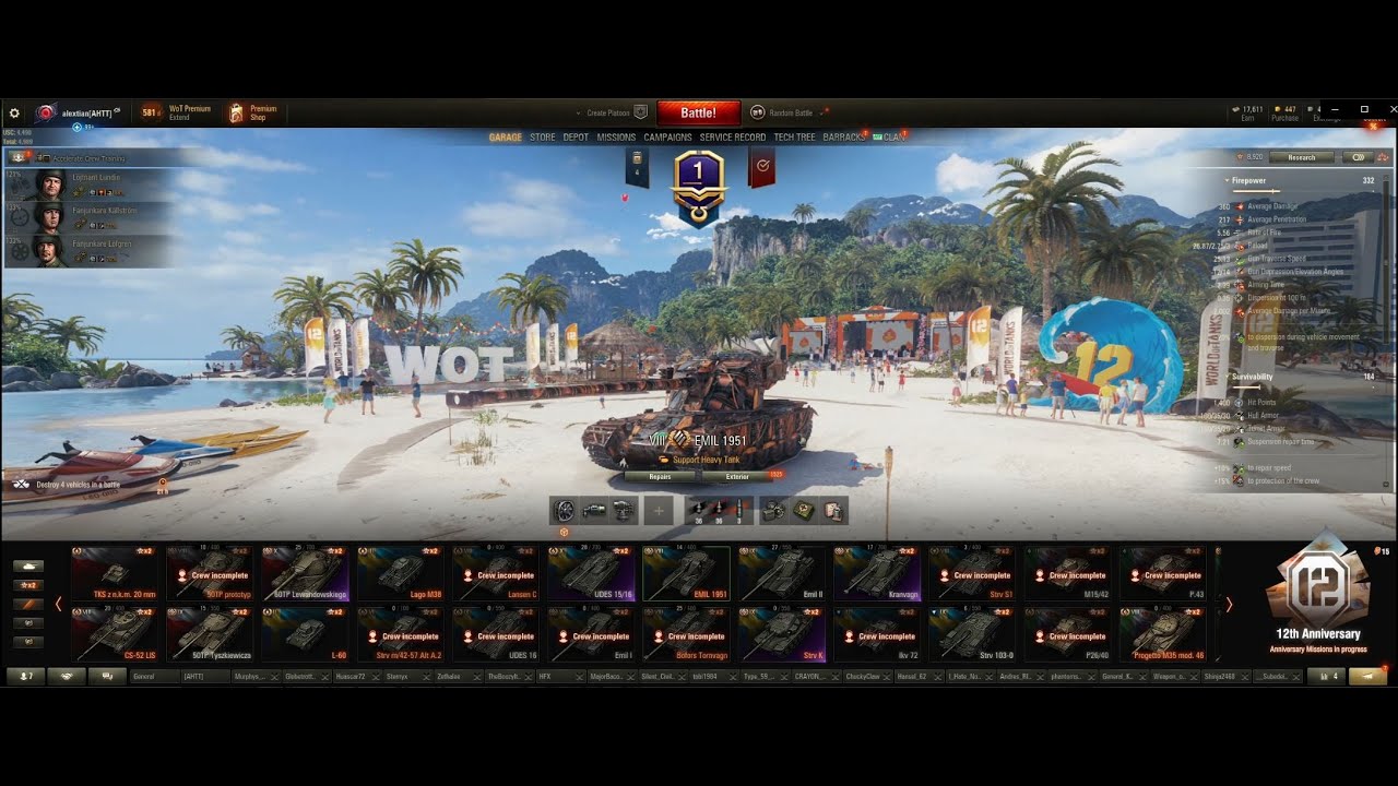 WOT tier 8 Sweden premium Heavy Tank Emil 1951 daily play VIII 坦克世界 ...