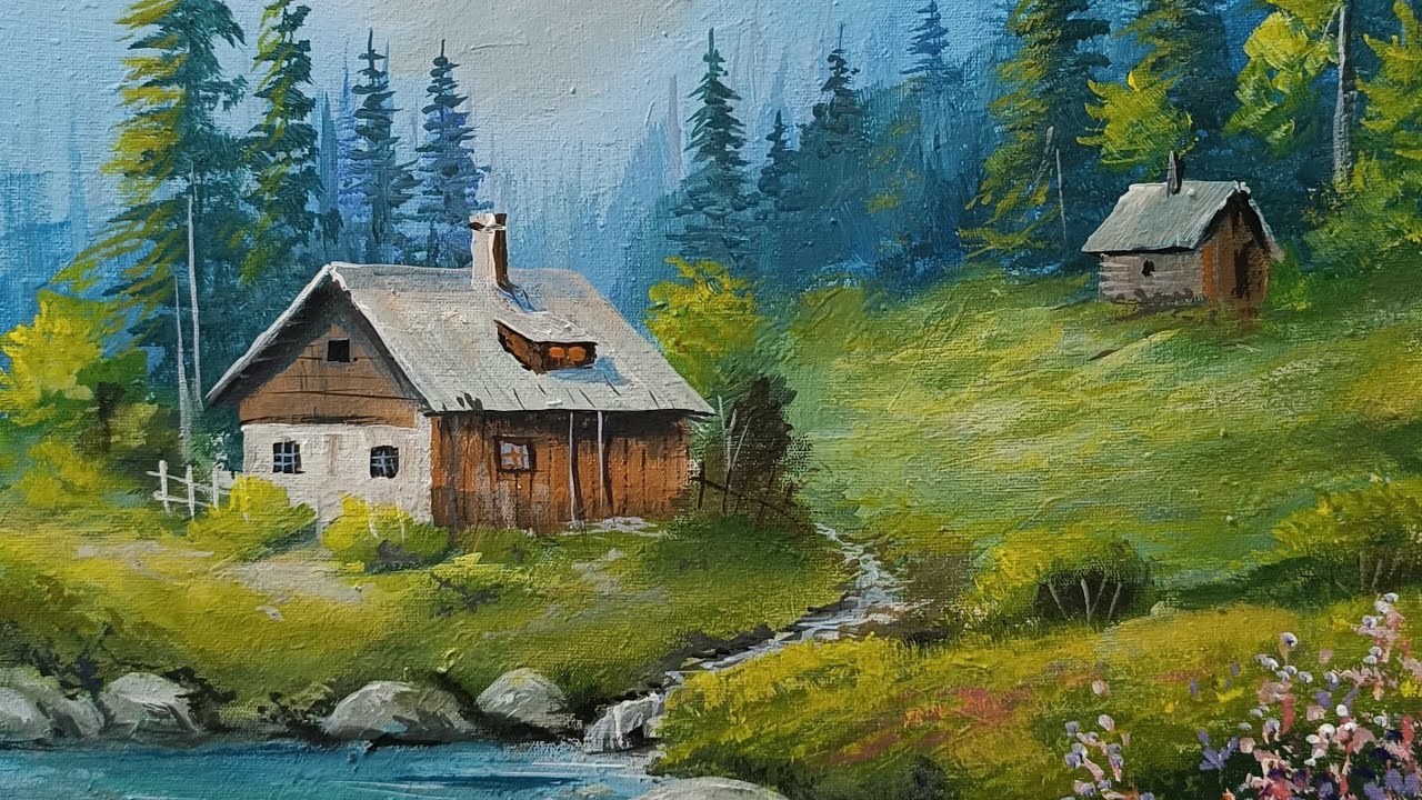 Bahar Manzara Akrilik Boya Landscape Acrylic Painting - YouTube