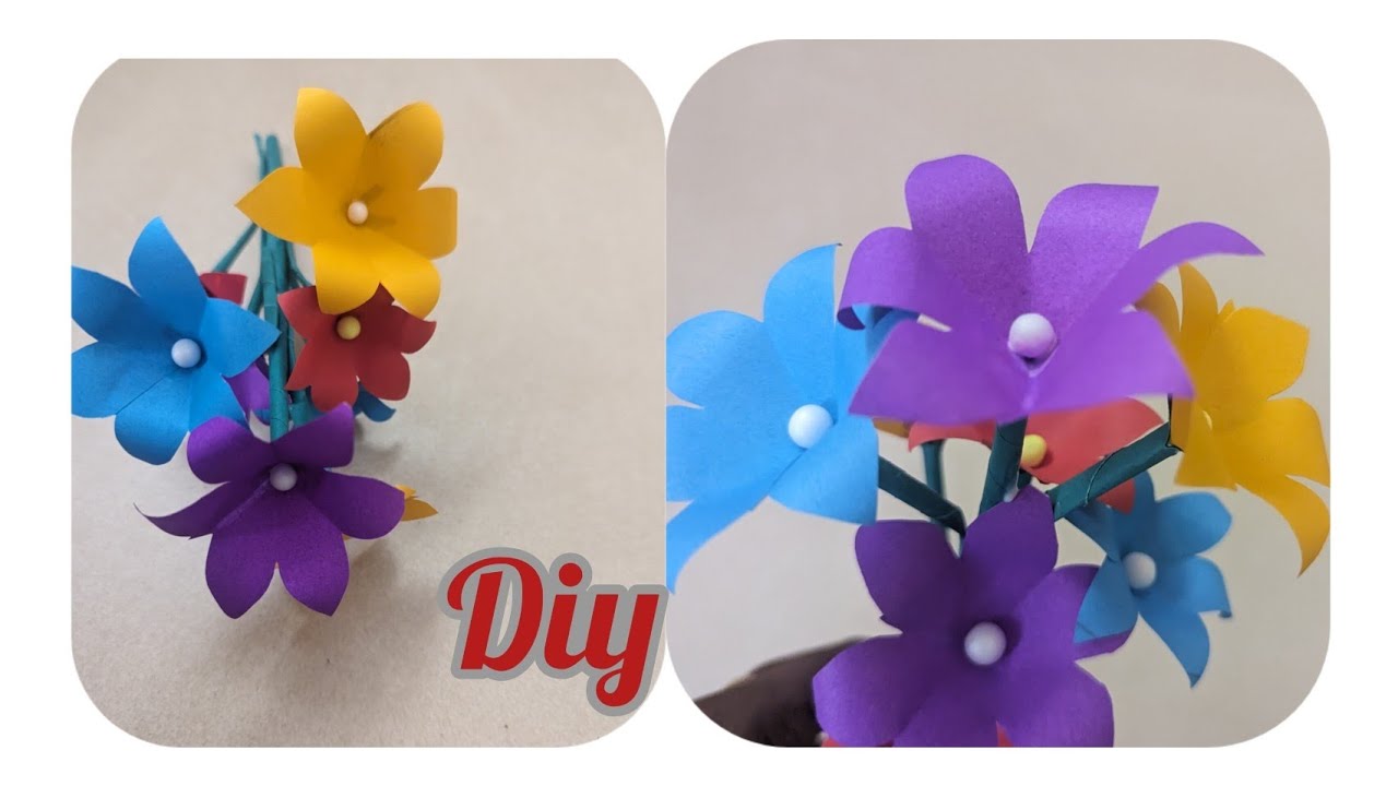 Simple bouquet 💐💐/DIY/easy flowers making/step by step/paper flowers ...