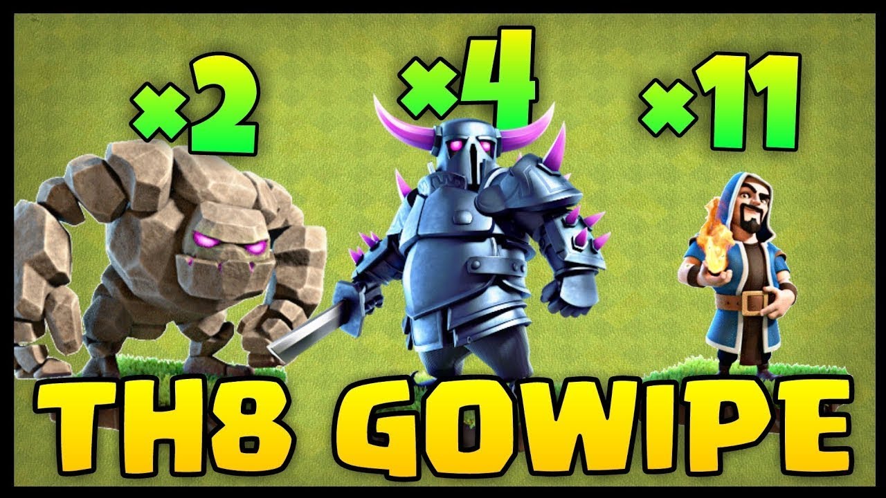 Gowipe strategy th8//clash of clan th8 strategy//golem wizard pekka th8 ...