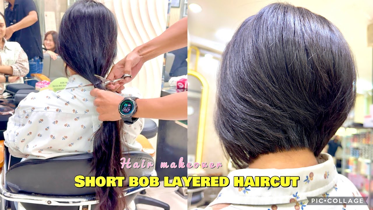 SHORT BOB LAYERED HAIRCUT | POTONG RAMBUT BOB PENDEK | Hair ...