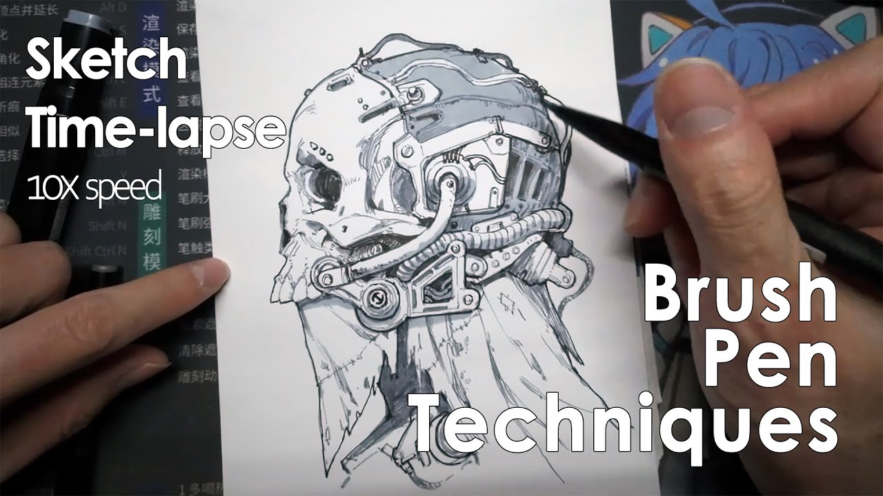 Brush Pen Sketch Techniques In Time-lapse At 10x Speed - YouTube