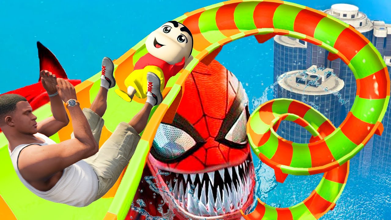 GTA V SHINCHAN AND FRANKLIN CHALLENGE THE CRAZY LONGEST WATER SLIDES ...