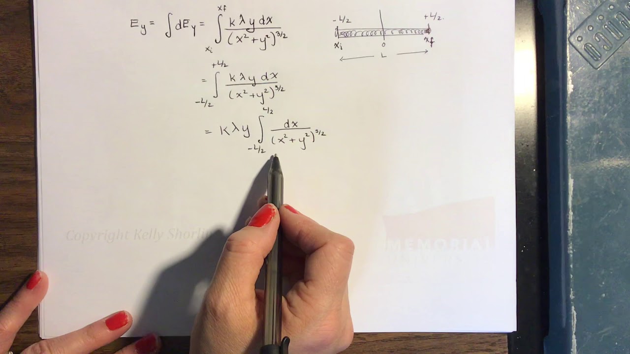 P1051: electric field above the midpoint of a charged rod (3/3) - YouTube