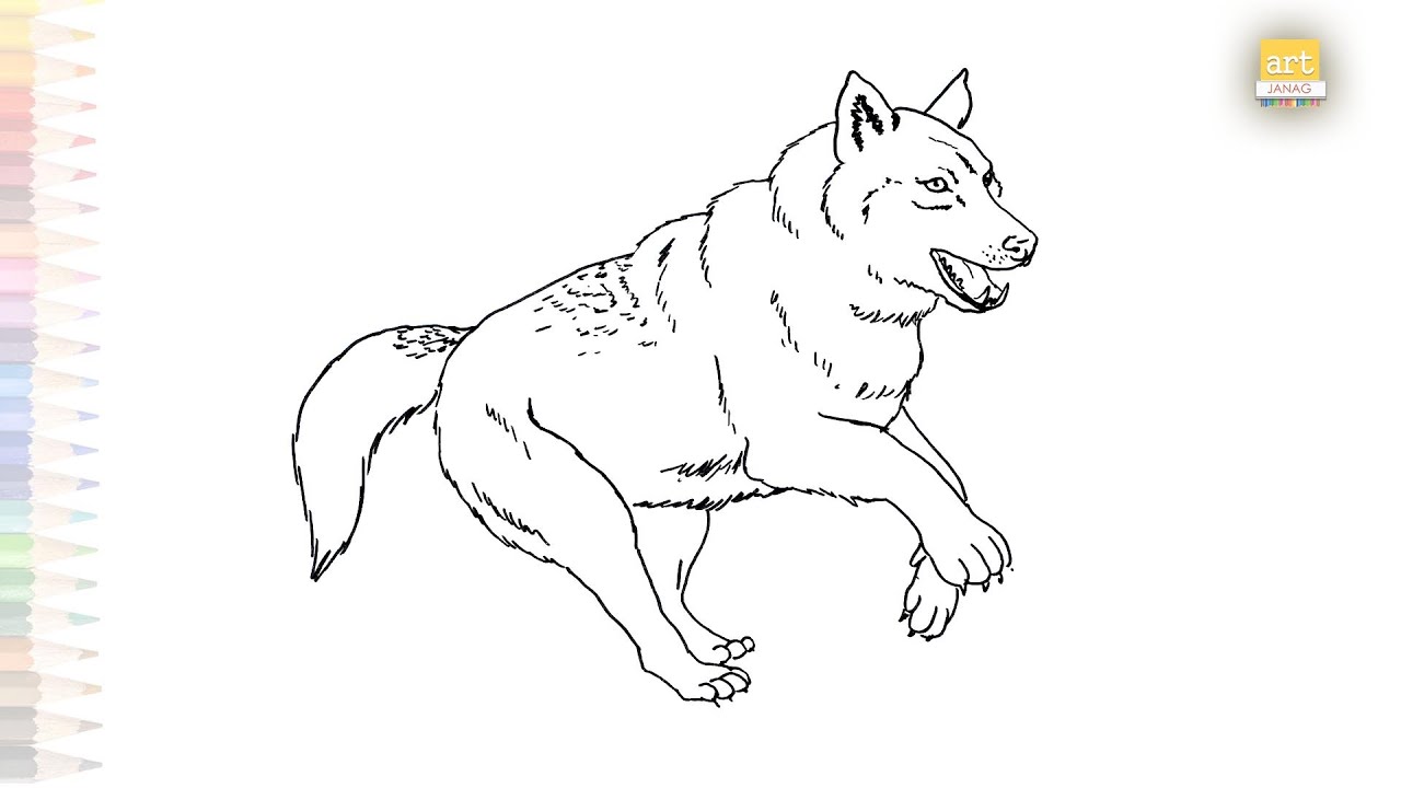 Wolf Running drawing video | Wolf drawing sketches | How to draw Wolf ...