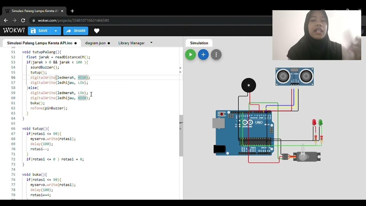 SIMULASI PALANG KERETA API DENGAN SENSOR JARAK DAN SERVO, SERTA LED||TUGAS UAS - YouTube