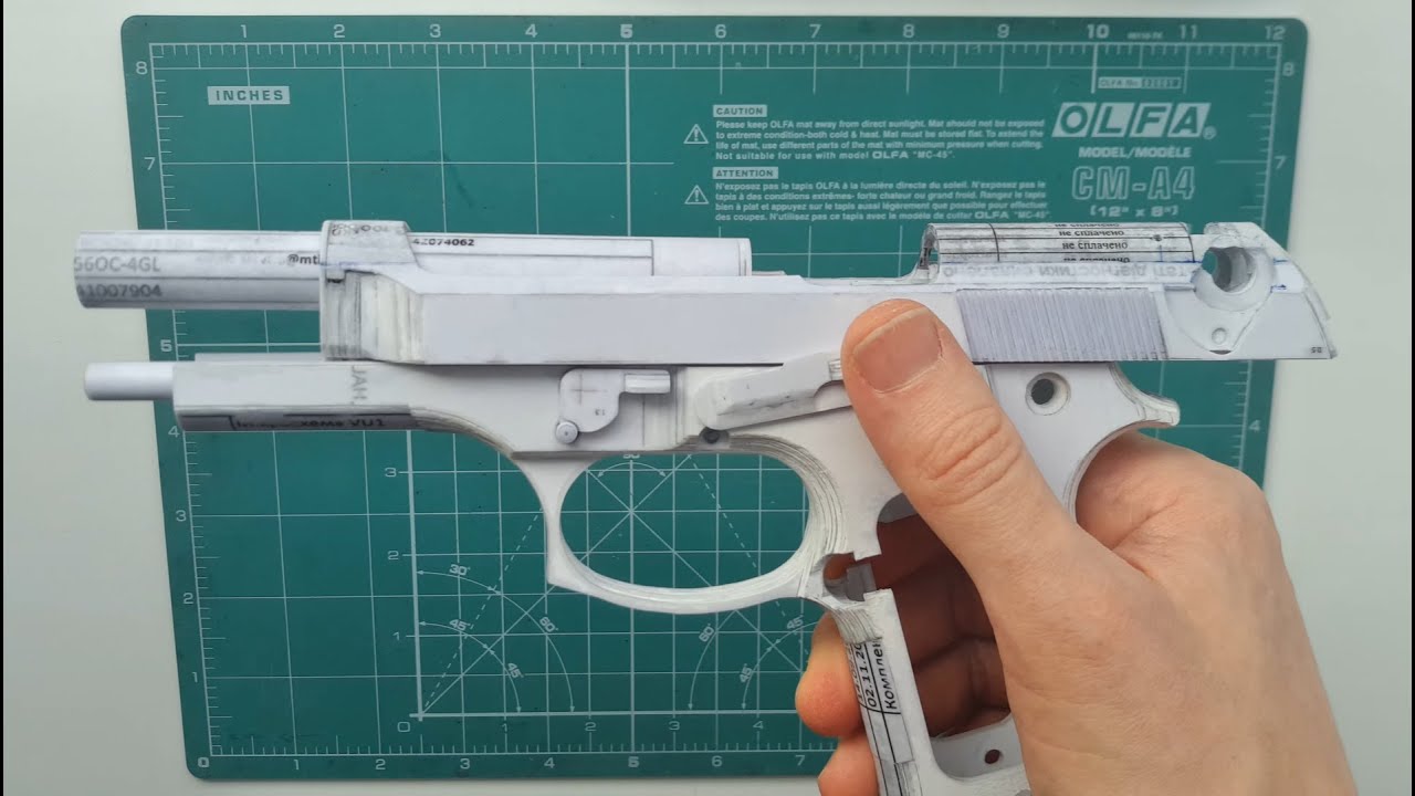 Paper Beretta 92 barrel, disassembly latch, recoil spring, slide catch ...