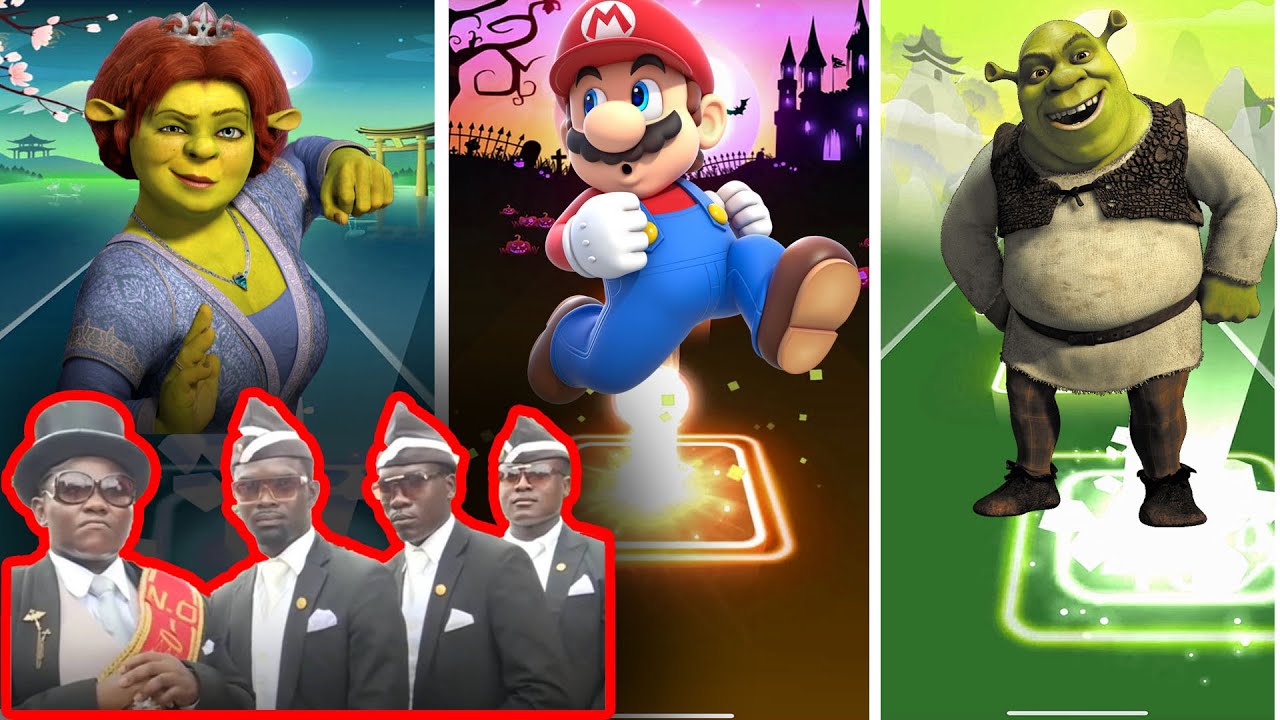 Tiles Hop | Shrek vs Fiona vs Super Mario Bros vs Mario Luigi | Coffin ...