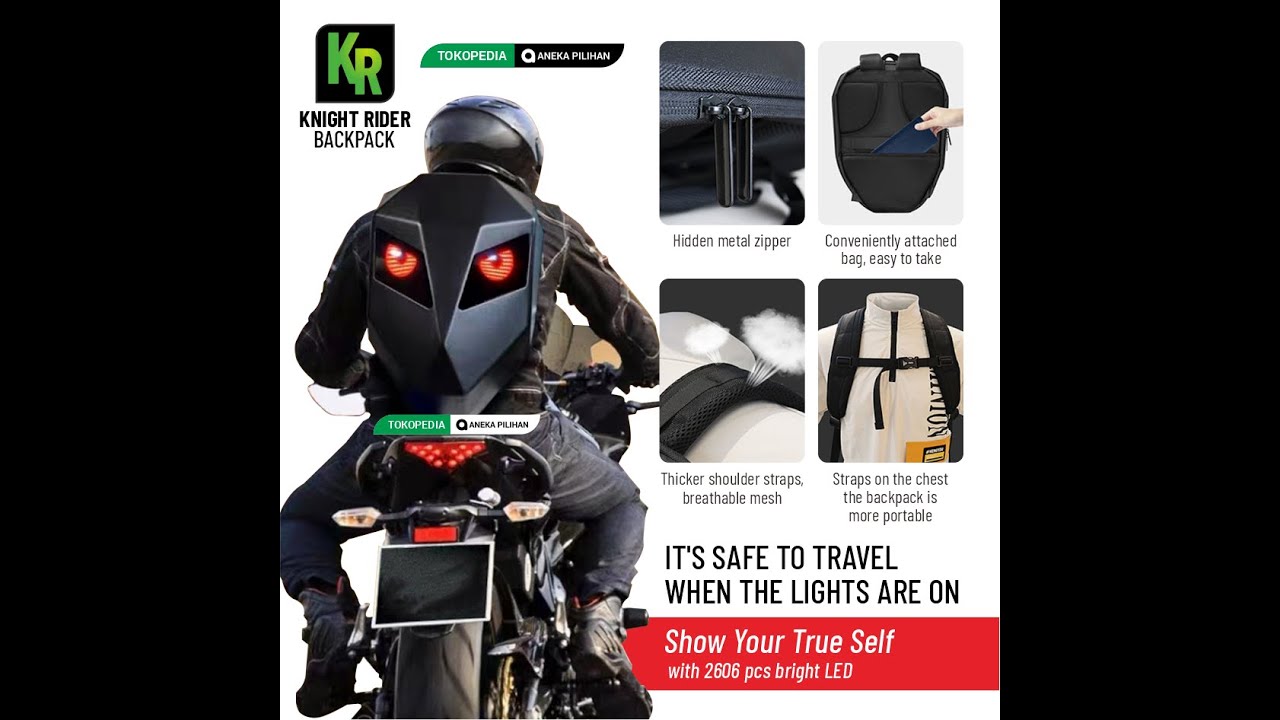 LED Backpack Motorcyle - KNIGH RIDER BACKPACK - YouTube