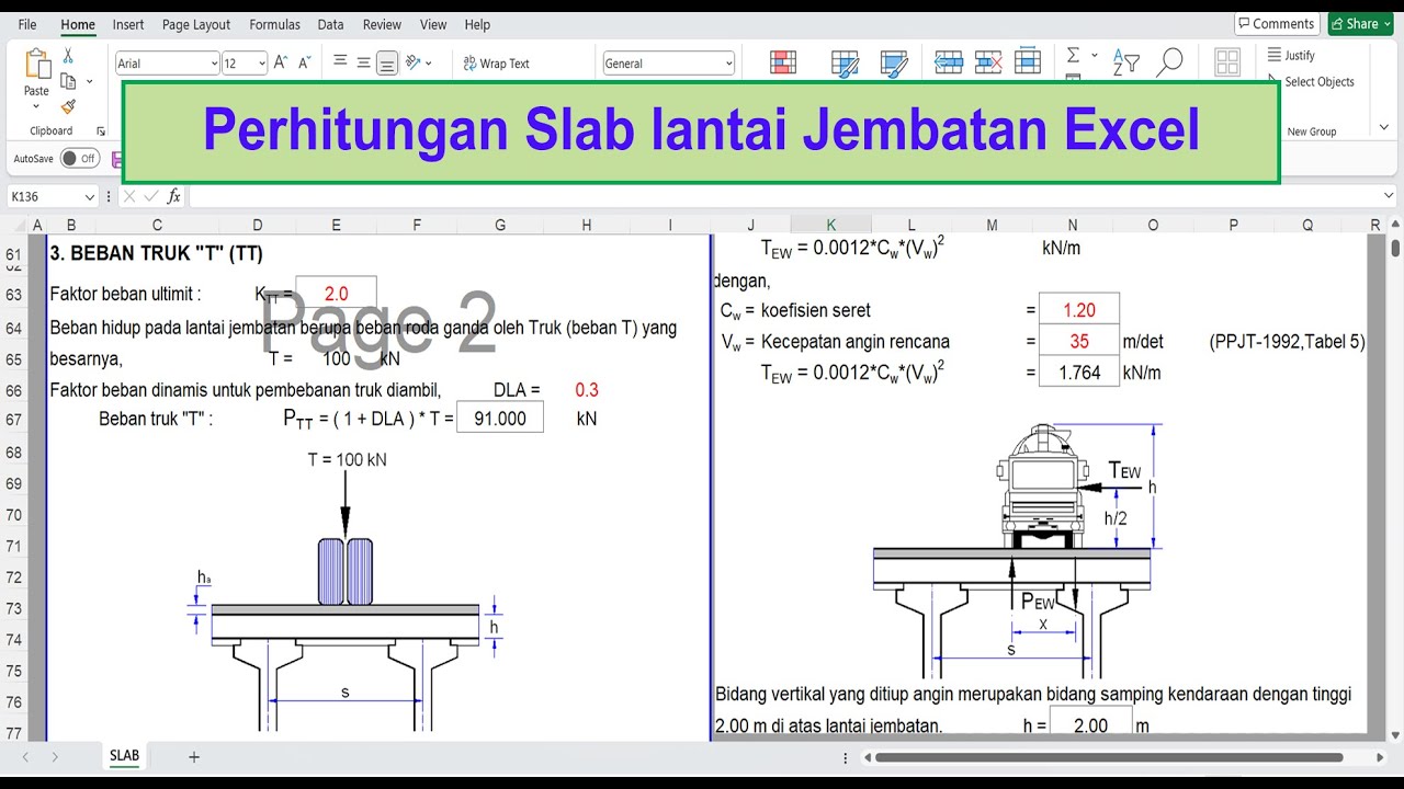 Perhitungan Slab Lantai Jembatan Format Excel - YouTube