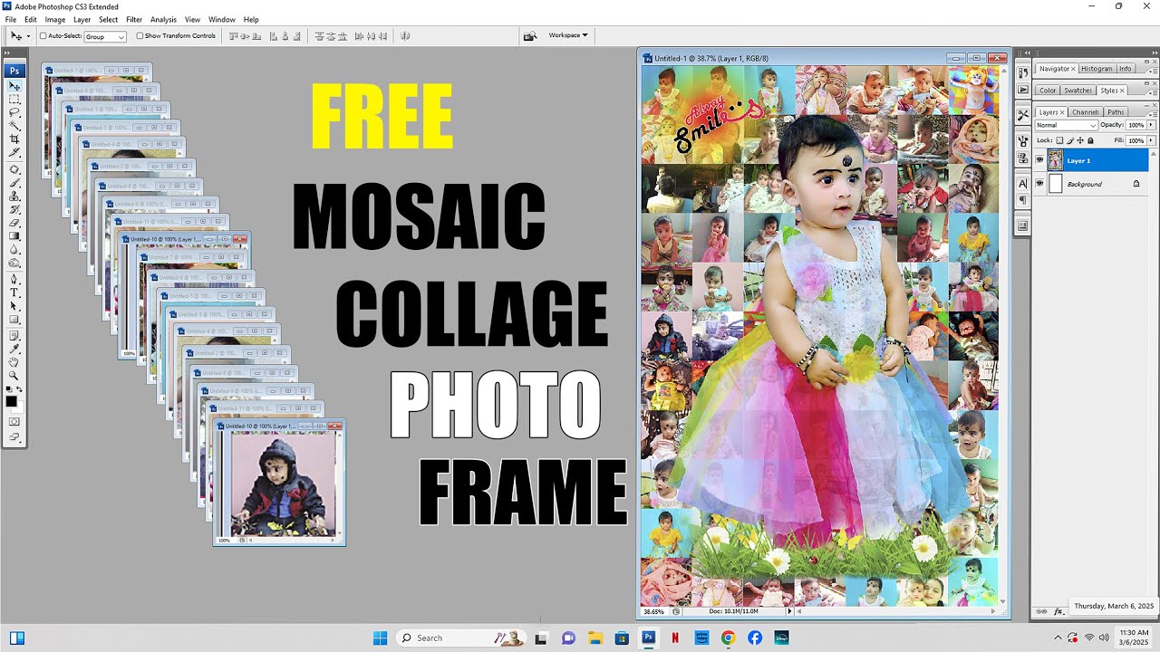 MOSAIC COLLAGE PHOTO FRAME editing in photo shop printing-making - YouTube