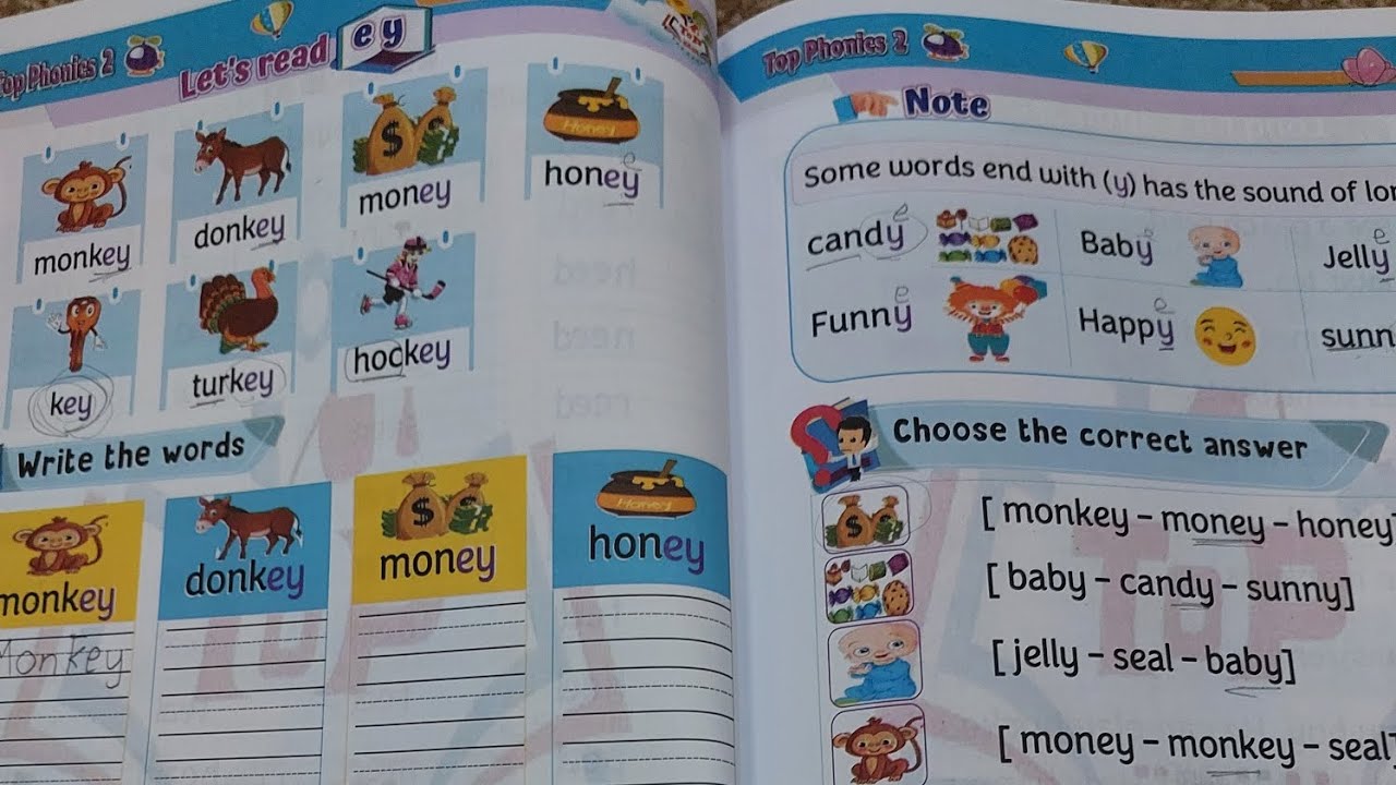 الفيديو التاني من حل تمارين كتاب top phonics علىlong vowel e...الحالتين final y...ey ️ - YouTube