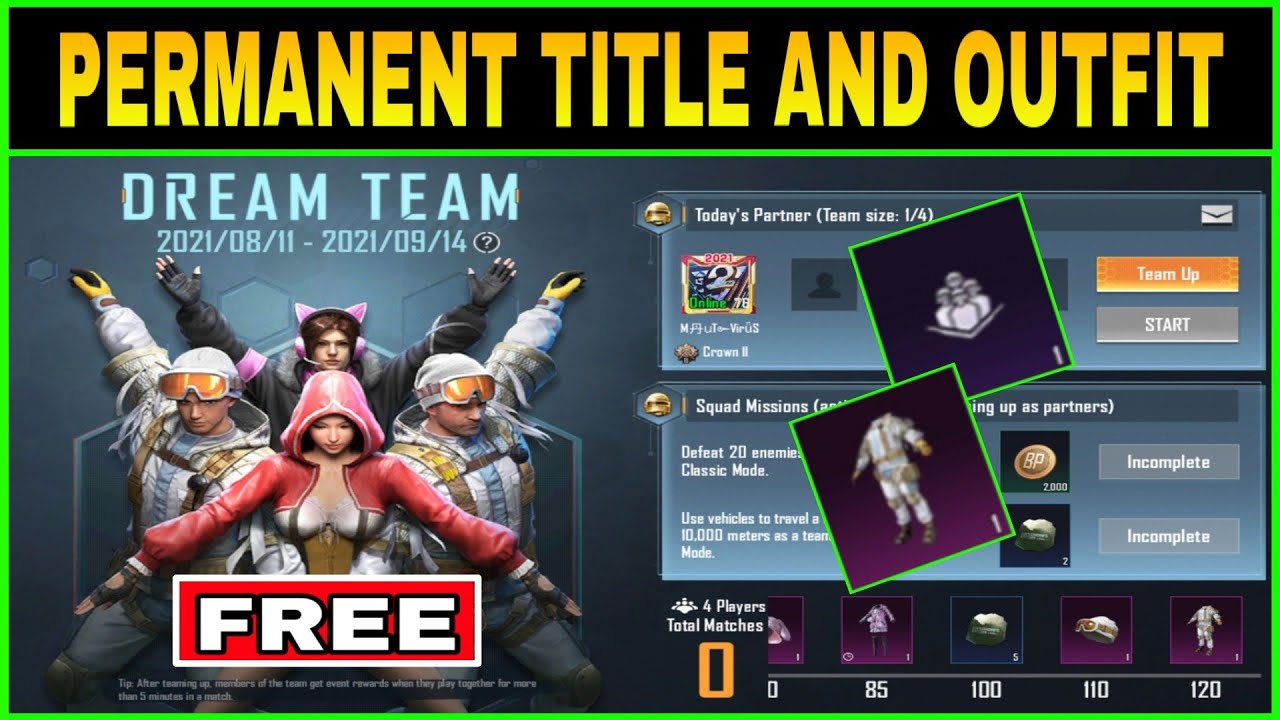 GET FREE PERMANENT DREAM PARTNER TITLE & OUTFIT IN BGMI & PUBG MOBILE ...