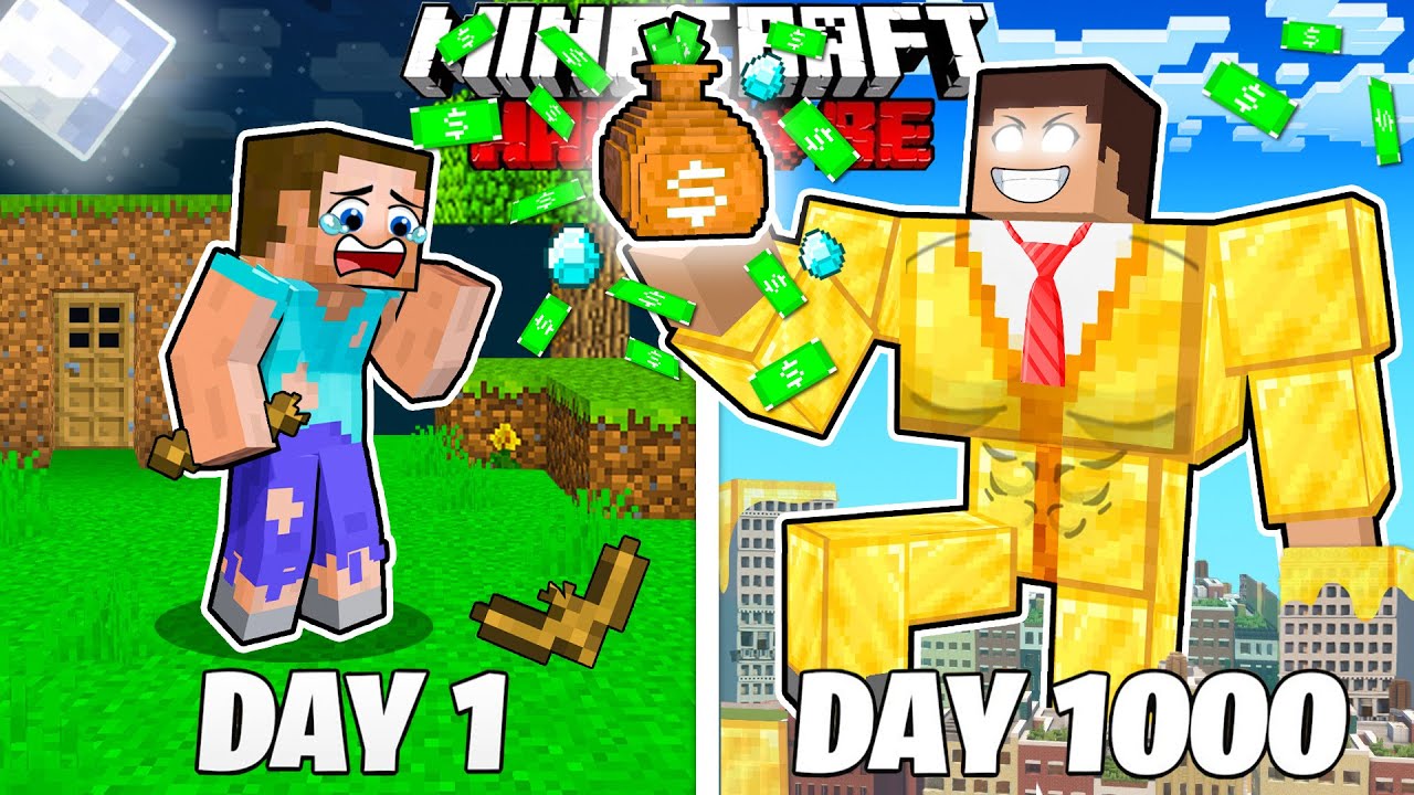 I Survived 1000 Days as a BILLIONAIRE in HARDCORE Minecraft! (Full ...