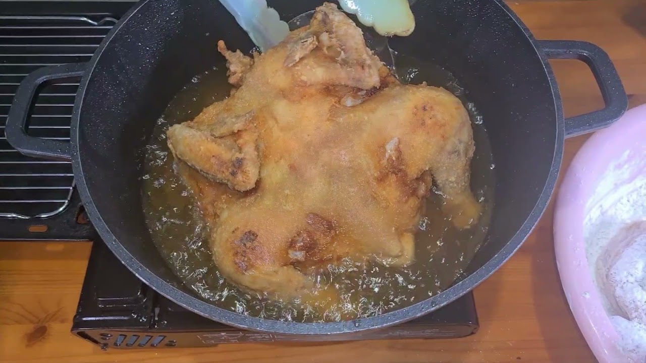 Deep Fried Whole Chicken and Fried Rice With Ham. Thank you for 3k SUB ...