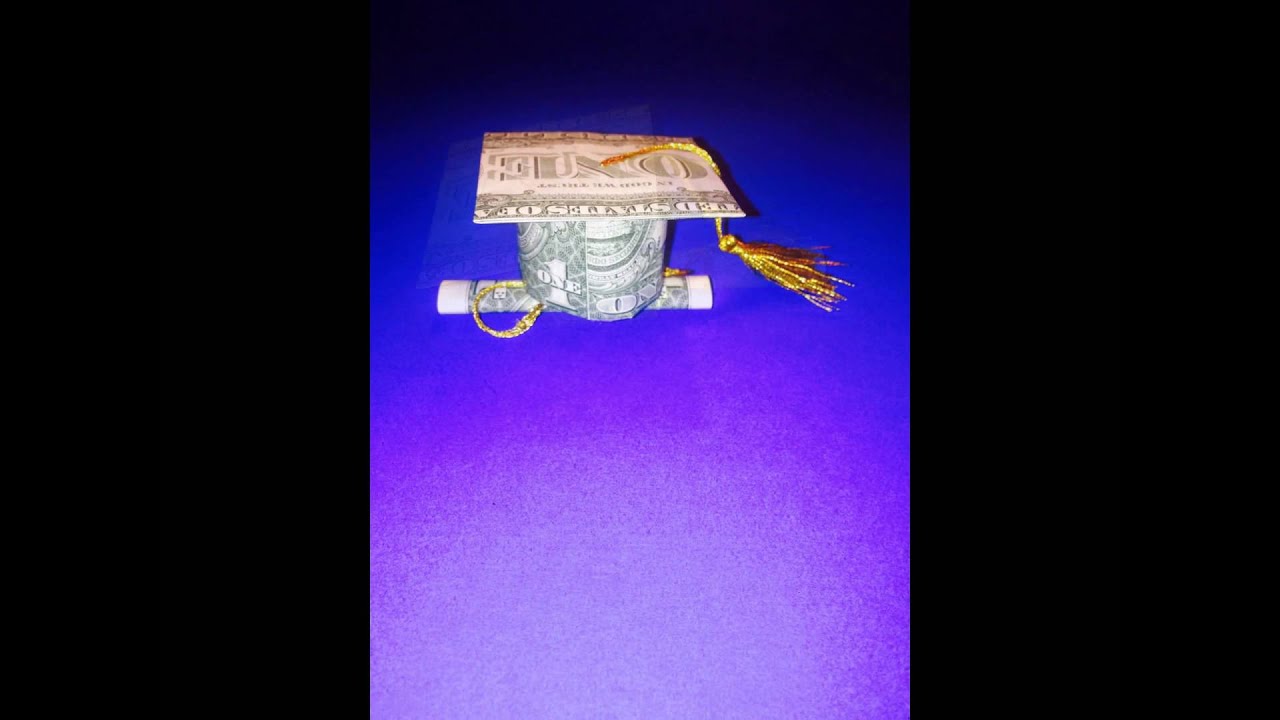Money origami graduation cap and diploma dollar bill art - YouTube