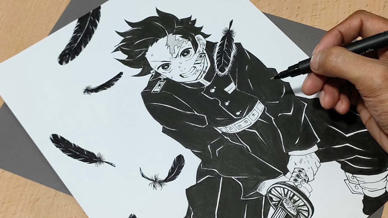 How to draw Tanjiro Kamado using ink pen - Ink Art # 05 - YouTube