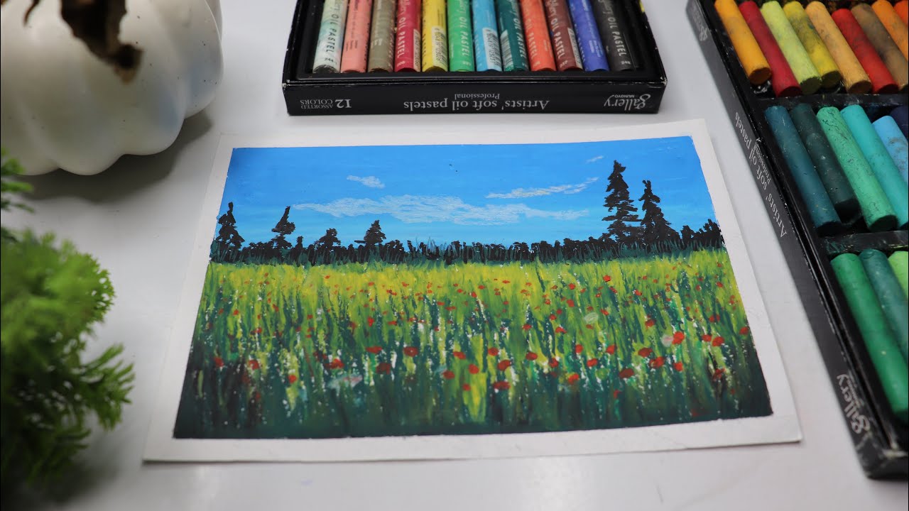 Simple Oil pastel Flower Landscape Painting for beginners | Oil Pastel ...