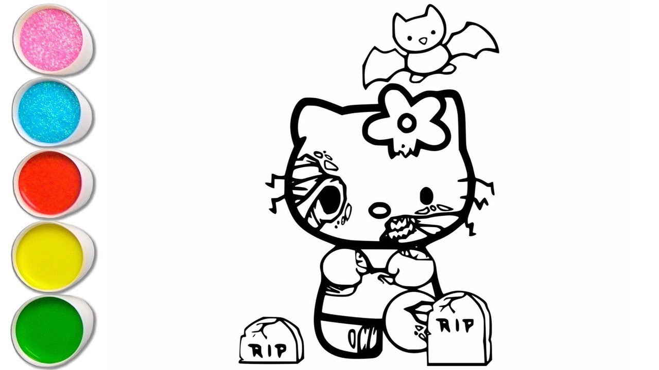 Zombie Halloween Hello kitty Drawing for kids, Painting & Coloring for ...