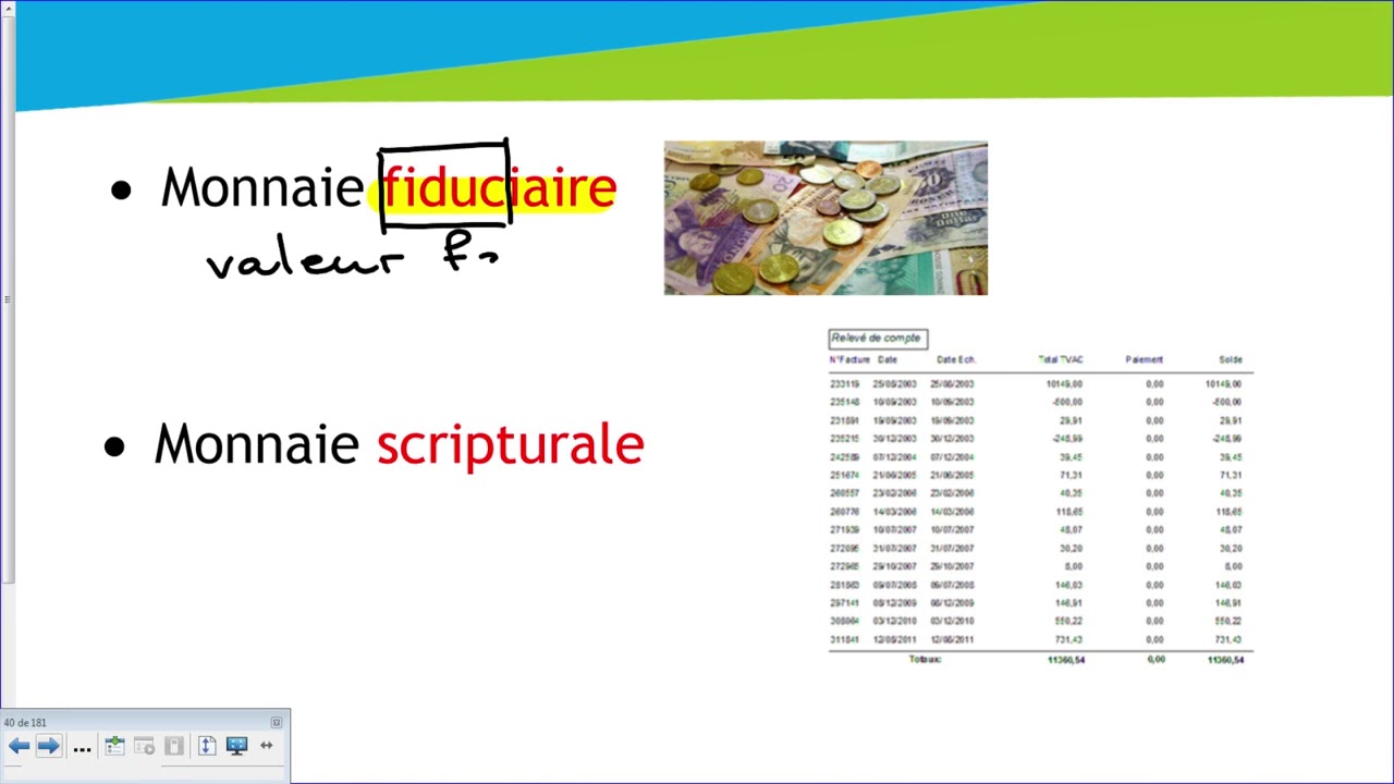 Monnaie fiduciaire et monnaie scripturale - YouTube