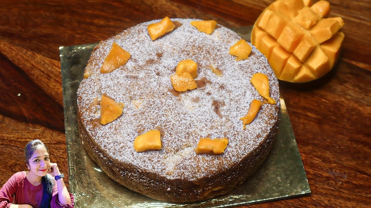 Eggless Mango Cake Recipe | Fresh Mango Sponge Cake | Easy Mango Cake ...