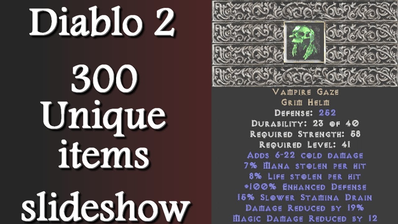 Diablo 2 LoD 300 Unique items slideshow - YouTube