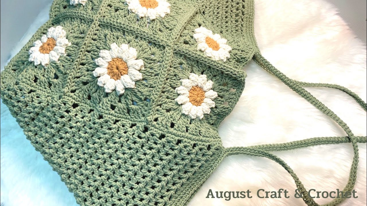 Crochet Granny Square Flower Tote Bag | Crochet bag Tutorial. - YouTube