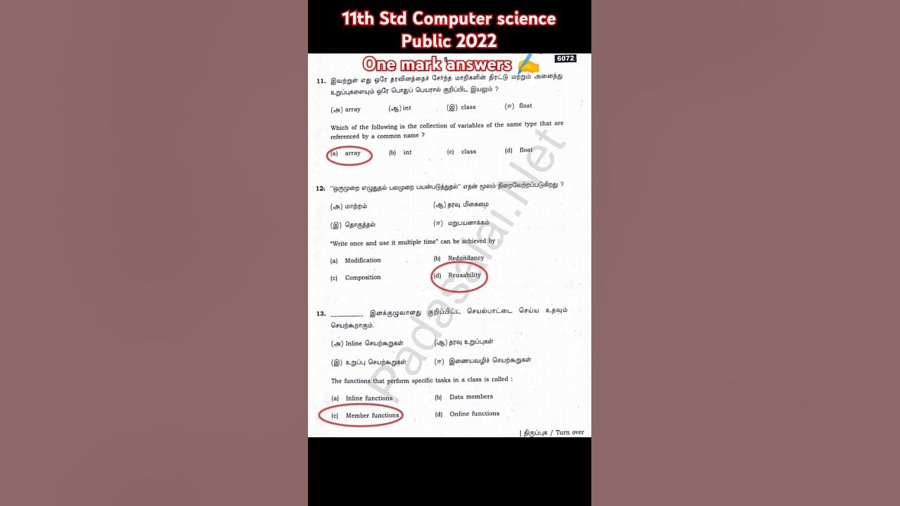 11th Std Computer science Public exam ️ one mark answers ️#11std - YouTube