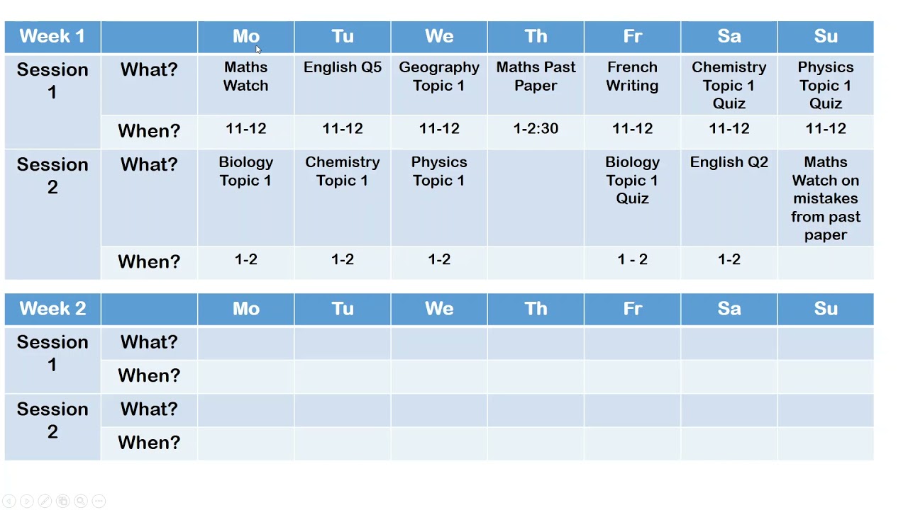 Y11 Revision Timetable for Christmas - YouTube