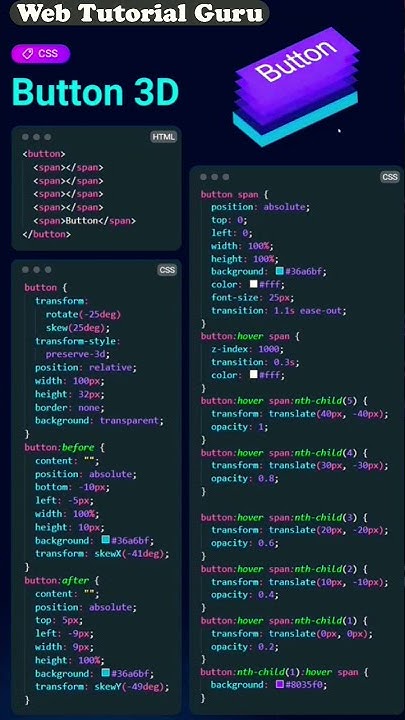 3d hover effect on button using html css #shorts #short #webtutorialguru #html #css #webdesign ...