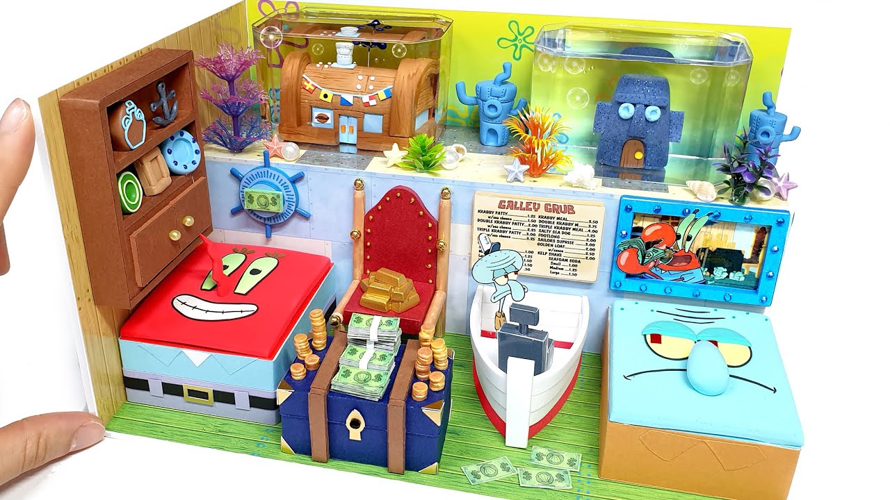 DIY Miniature Spongebob Mr.Krabs VS Sqidward Board House # - Krusty ...