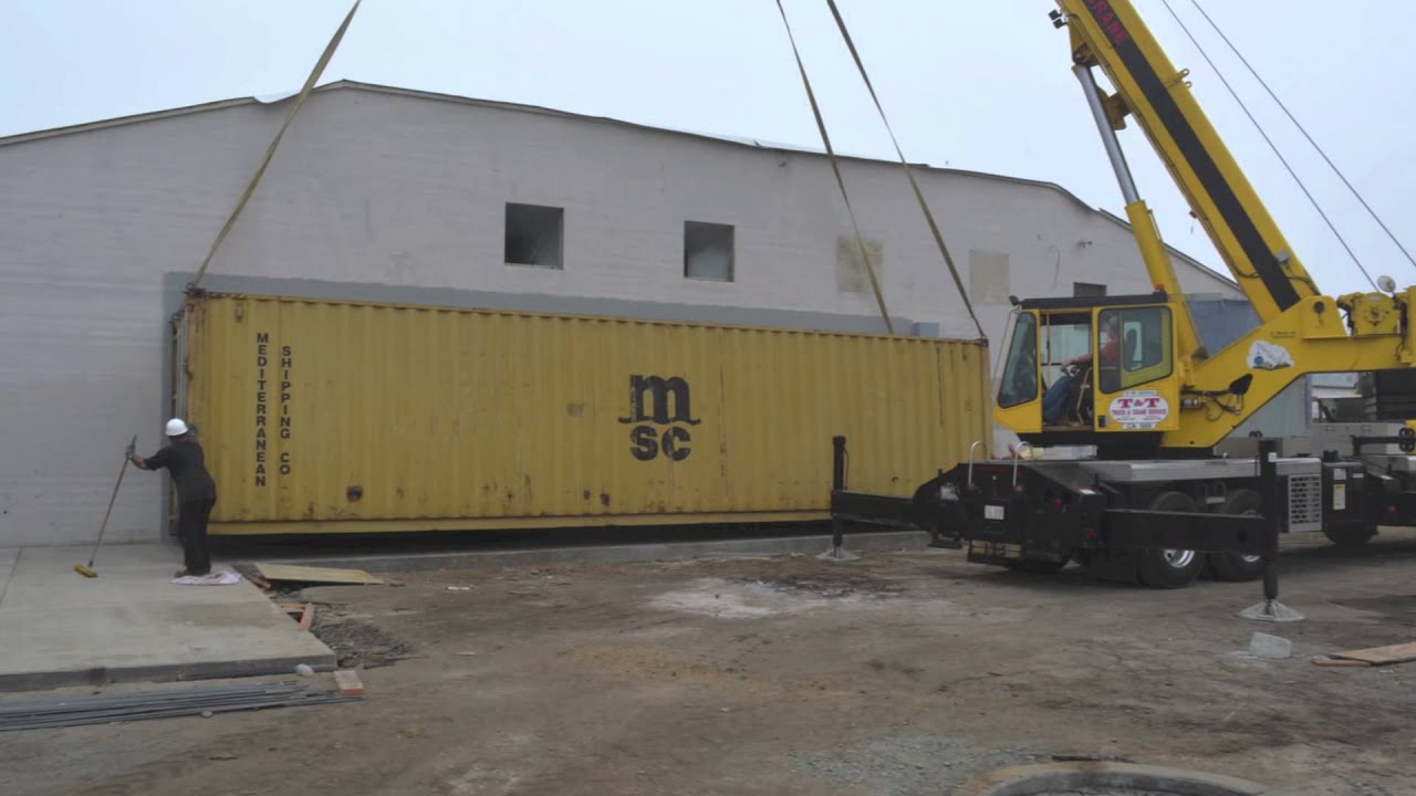 Time Lapse of Crane Moving Repurposed Shipping Container - YouTube