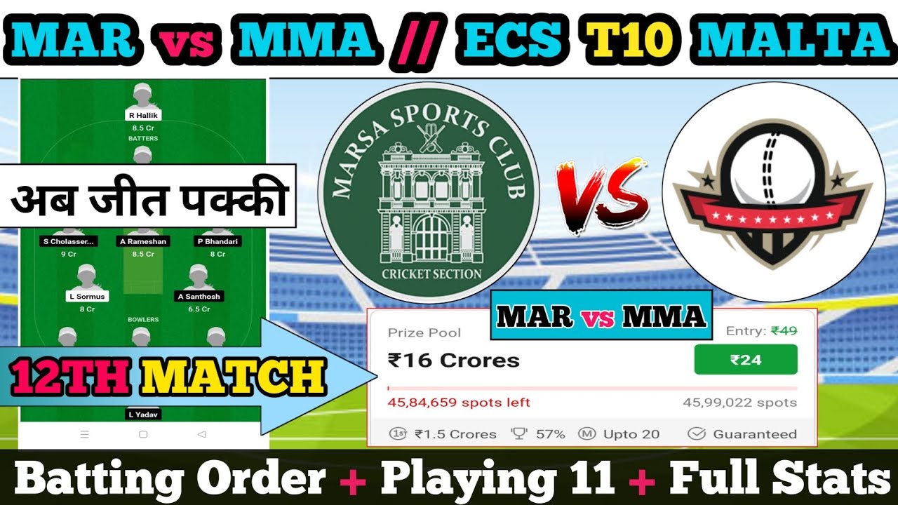 Mar vs mma Dream11 || Mar vs mma Dream11 prediction || Mar vs mma 12th ...