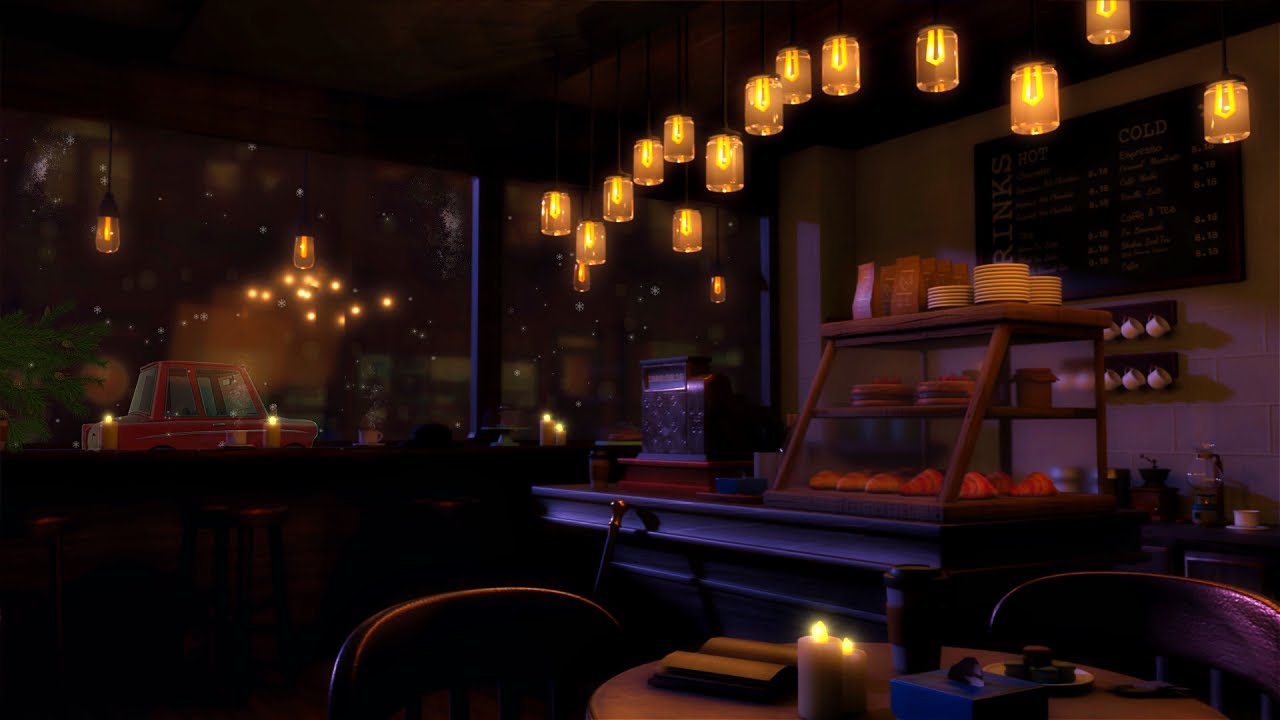 Snowy Night Little Bakery Shop Ambience ASMR 🍰 Relaxing Jazz Music ...