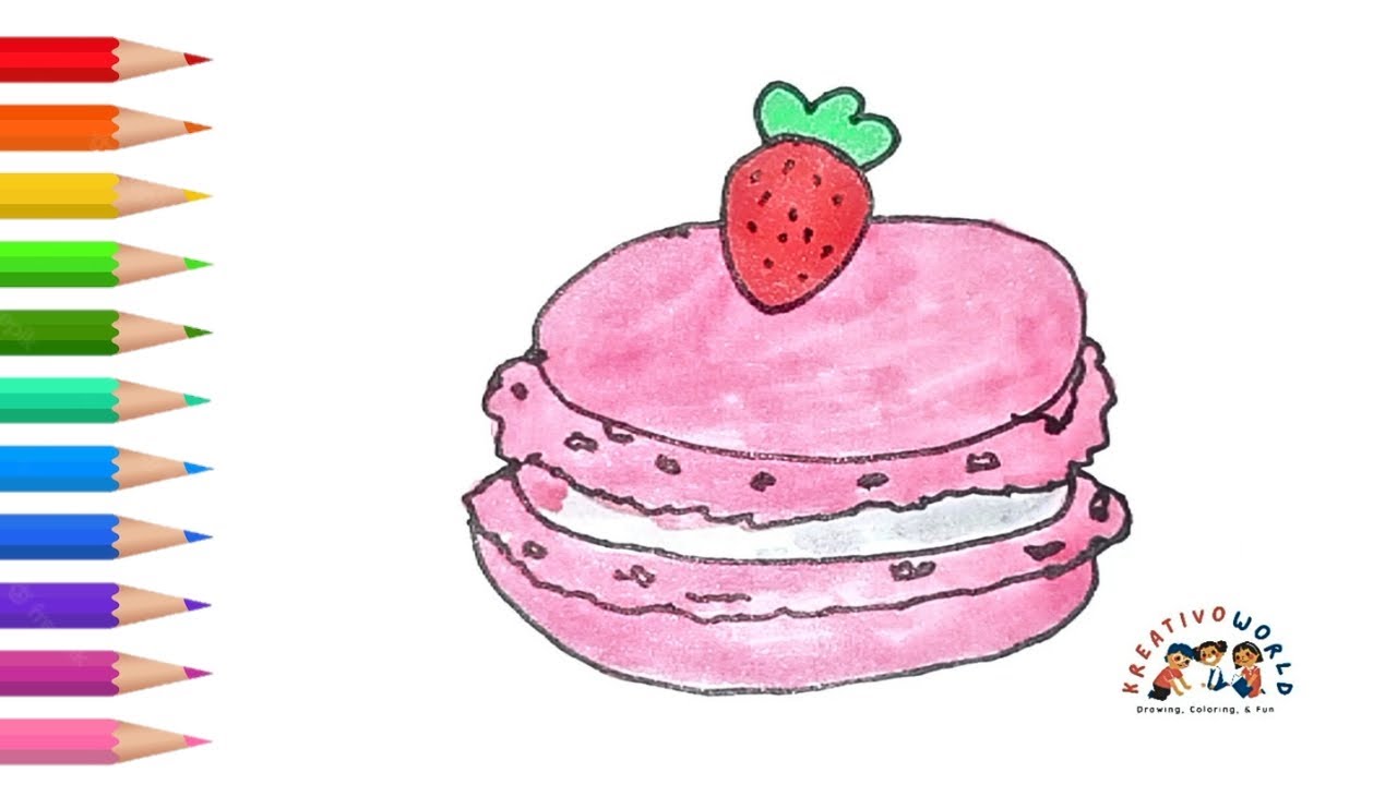 Easy way to draw a yummy STRAWBERRY MACAROON 🍓 step by step for kids ...