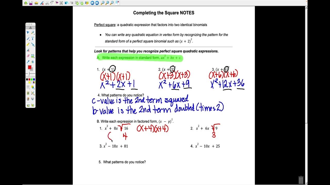 Completing the Square Notes (frontside - p.1) - YouTube