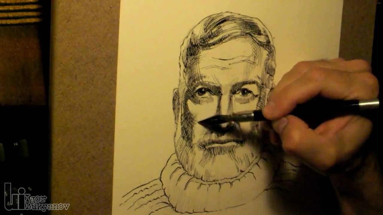 Drawing a Portrait of Ernest Hemingway - YouTube