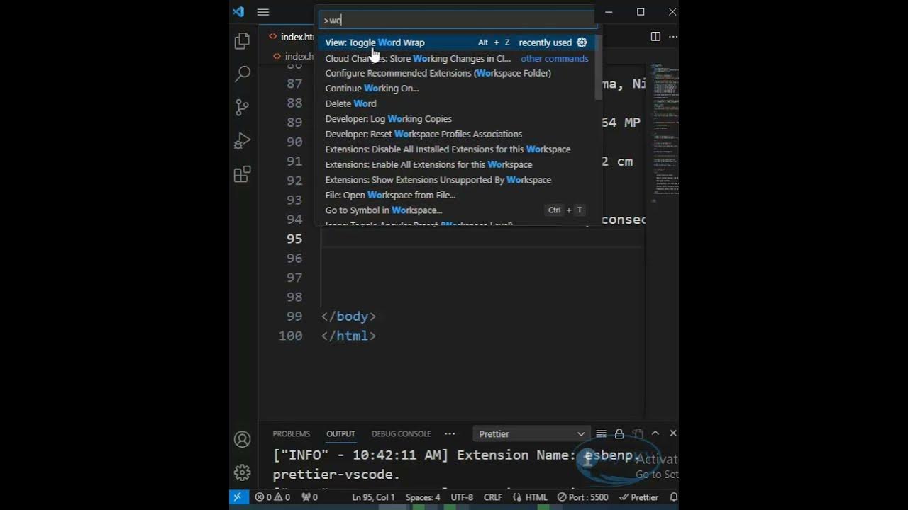 Word wrap VS Code #coding #shorts #short #infysky #codewithharry #laravel #razorpay #vscode # ...