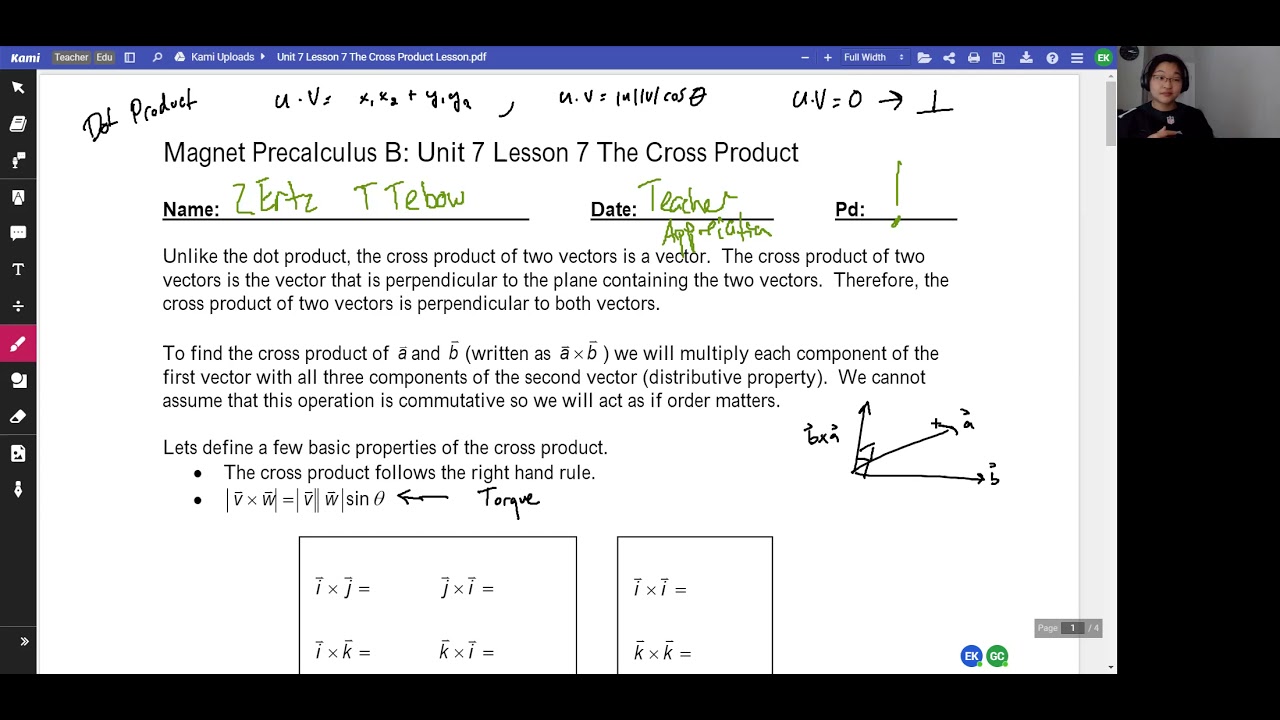 Precalculus B /// Unit 7 Lesson 7 The Cross Product - YouTube