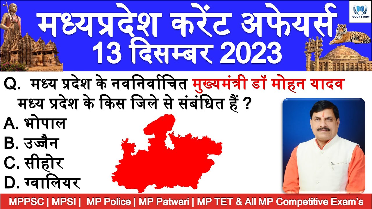 13 December MP Current Affairs 2023 | Madhya Pradesh Current Affairs ...