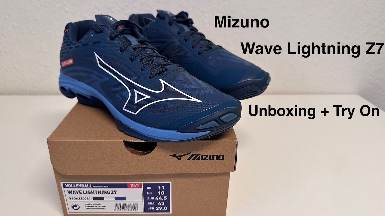 Mizuno Wave Lightning Z7 | Unboxing + Try On | 4k |DARKDENIM/WHITE ...