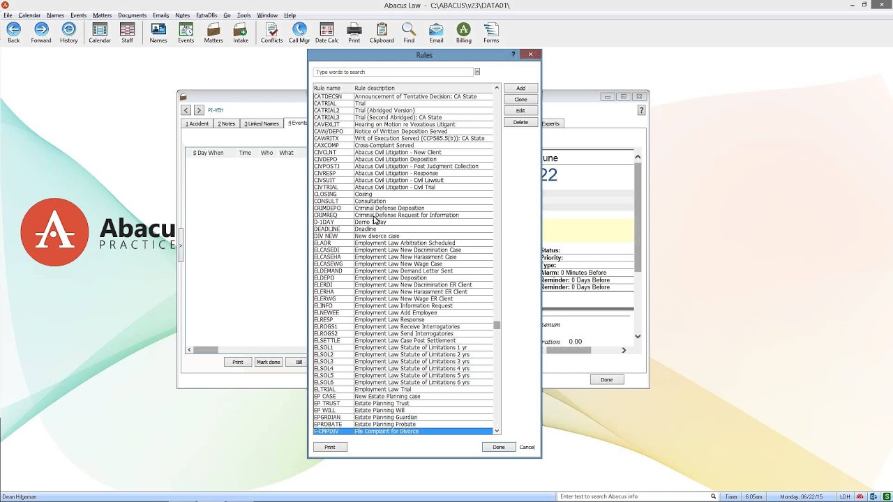 Scheduling Deadlines with Rules in AbacusLaw Part 2 - YouTube