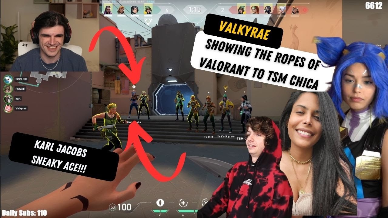 Valkyrae Showing the Ropes of Valorant to TSM Chica vs Fuslie's College ...